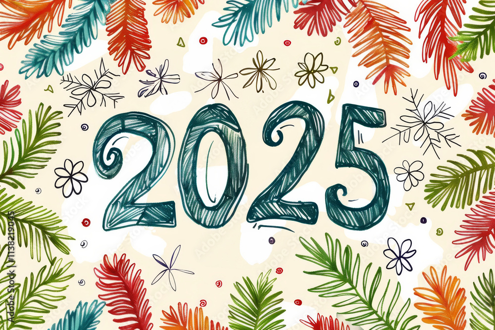 Ilustración de Stock 2025 drawing numbers, new year sketch greeting ...
