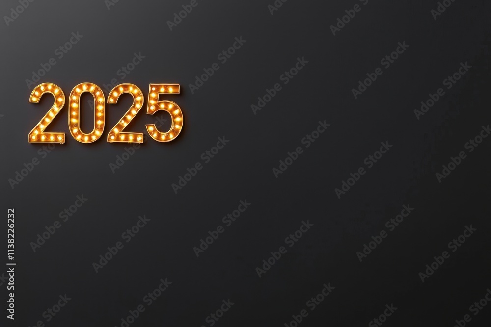 Year-end concept featuring New Year 2025 countdown. Bright marquee ...