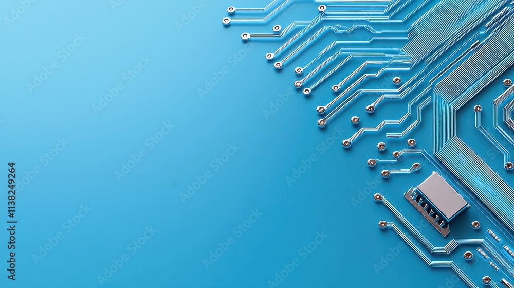 Digital transformation solution adaptability. Blue circuit board with ...