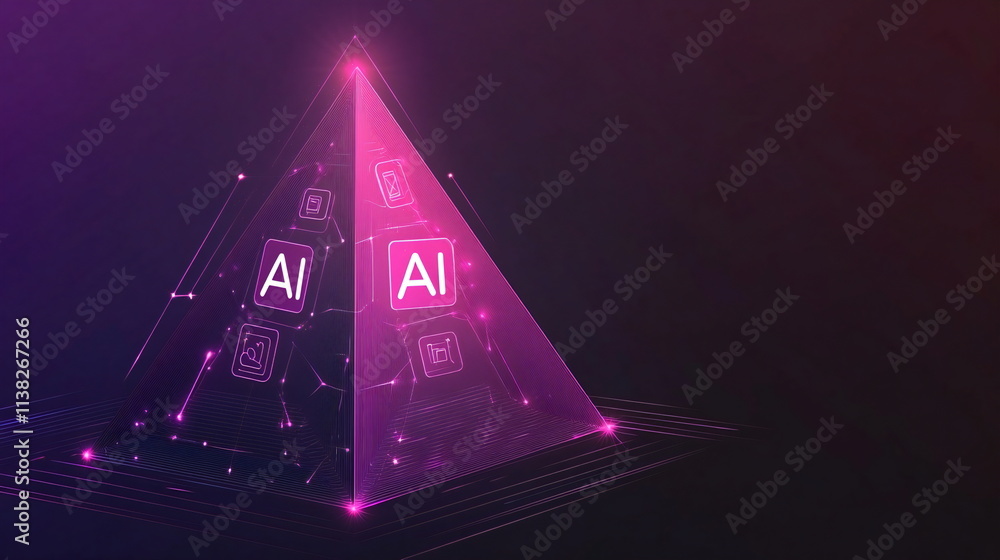Exploring the future of artificial intelligence with a glowing pyramid ...