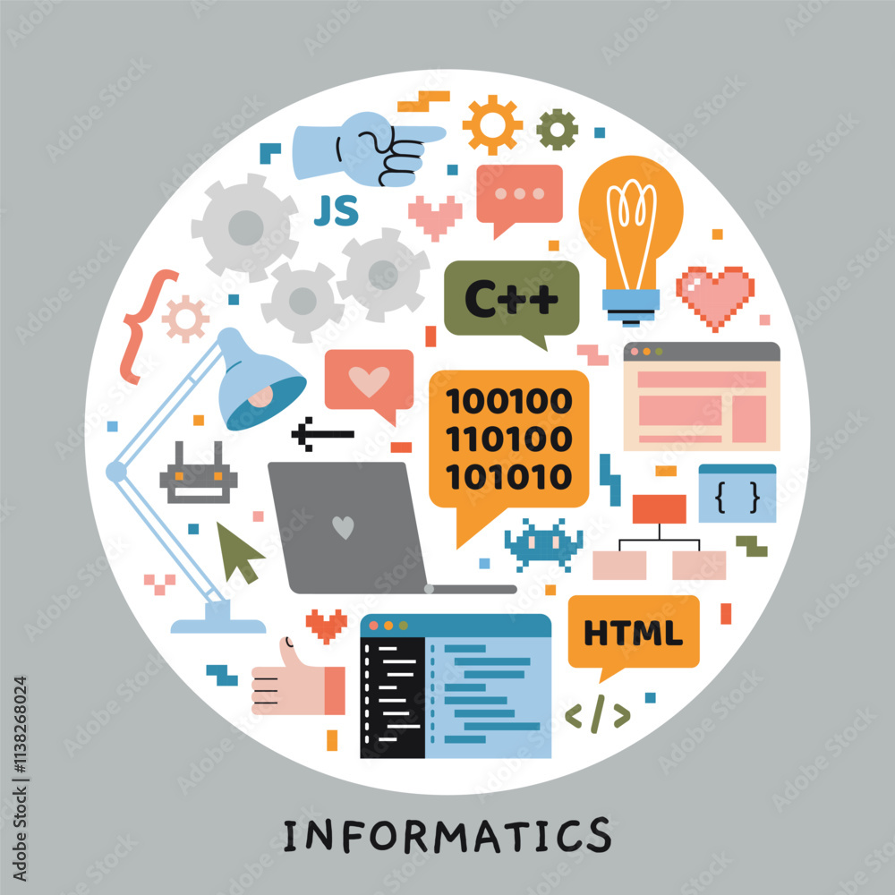 Computer science and programming lesson at school, IT education concept ...