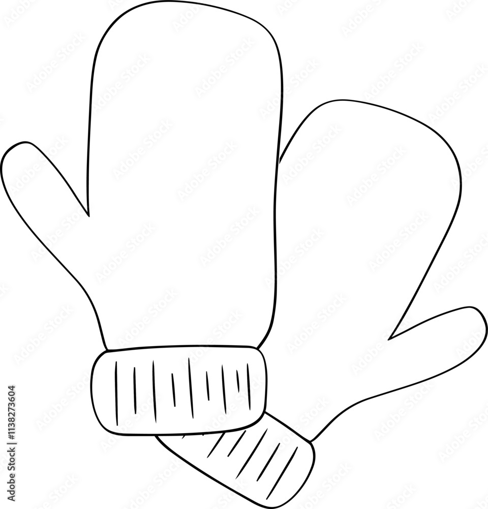 mitten graphic line composition for coloring book. outline, black ...