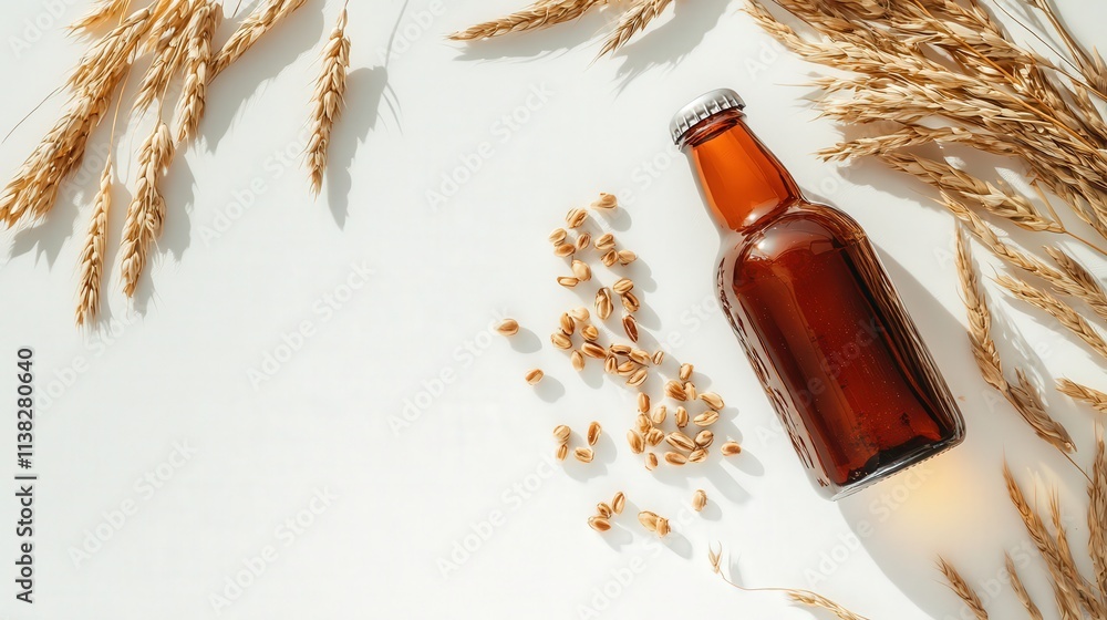 Aesthetic Flat Lay Arrangement of Amber Glass Bottle Surrounded by ...