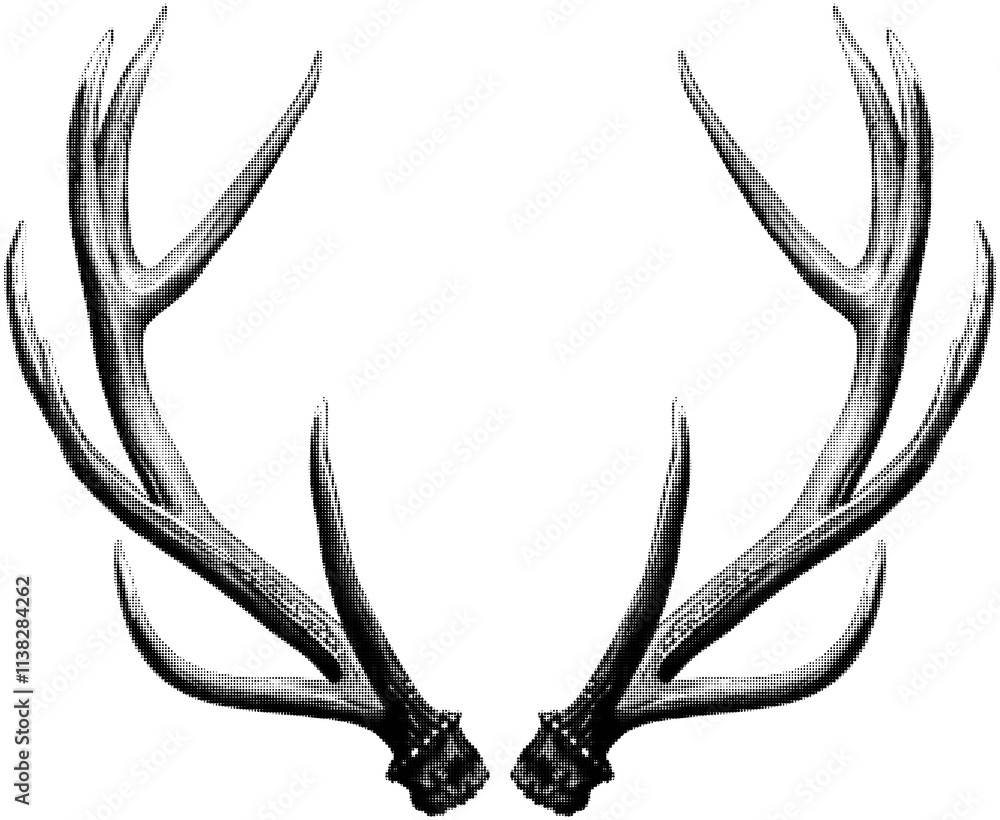 Deer antlers collage halftone bitmap element on transparent background ...