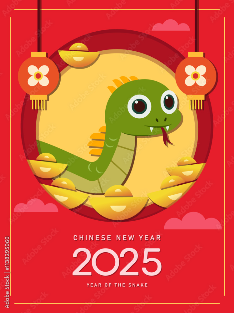 2025 Chinese new year, year of snake. 2025 Chinese new year posters, greeting cards design with ...