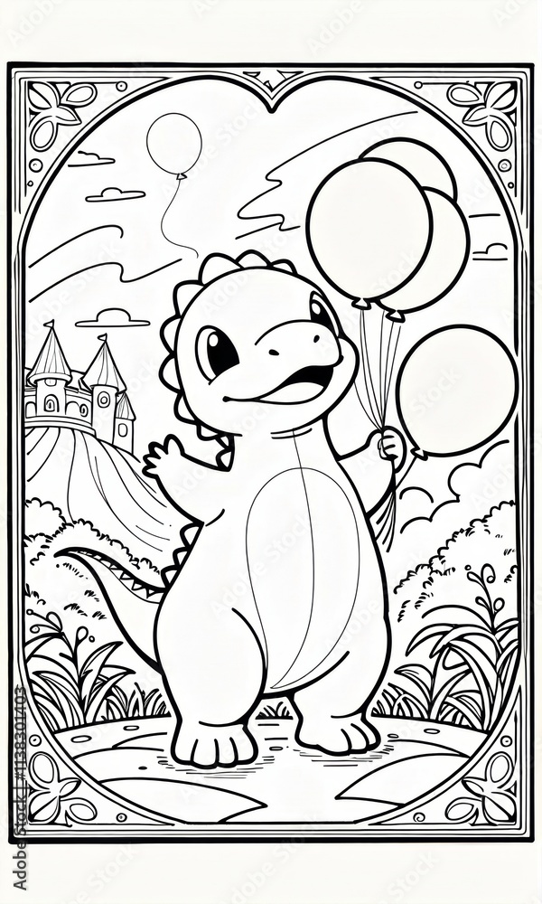 coloring book - a coloring page featuring a cute cartoon dinosaur ...