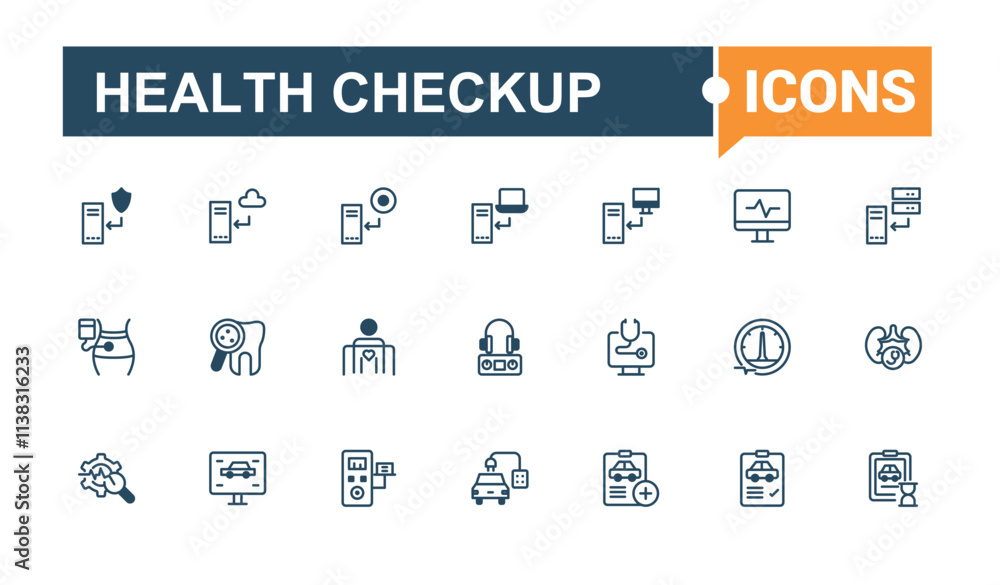Set of Health Checkup line icons. Contains related to doctor, scan ...