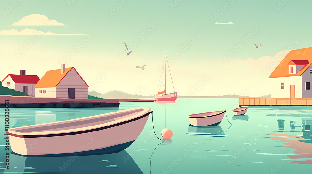 Harbor haven a peaceful harbor with boats gently rocking in the water ...