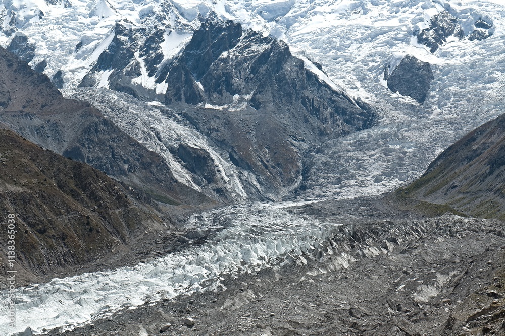 Rakhiot glacier from Behal village. Rakhiot valley. Himalayan mountains ...