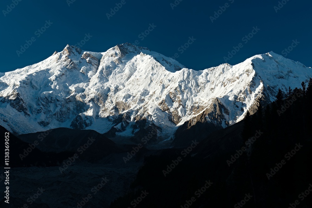 Nanga Parbat 8,125 meter high mountain at sunrise from Fairy Meadows ...
