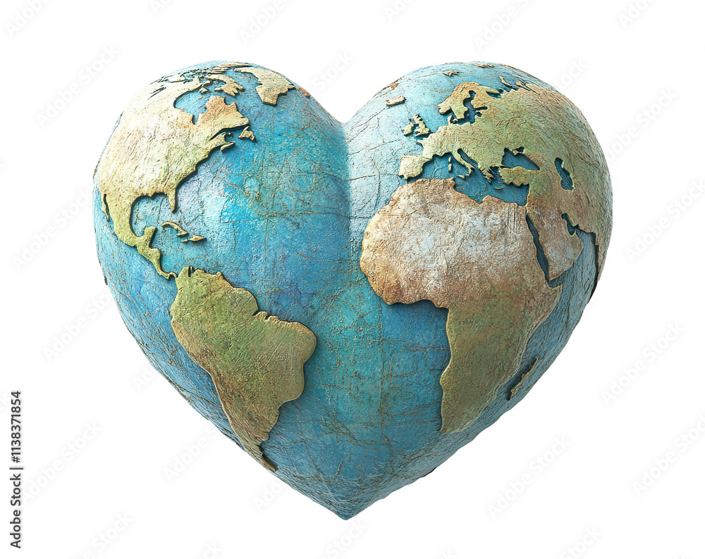 Heart-shaped world globe with a vintage map design, isolated on ...