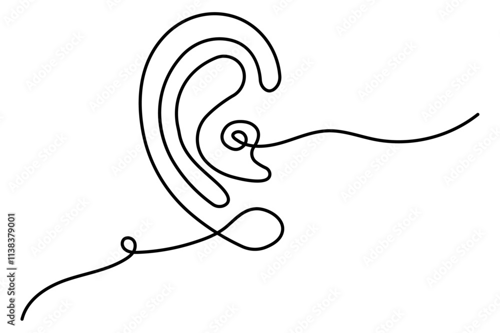 Human ear continuous one line drawing of simple vector illustration ...