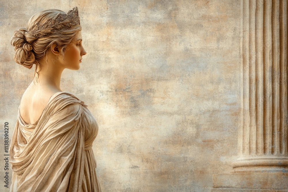Elegant classical queen statue wearing laurel wreath crown and toga ...