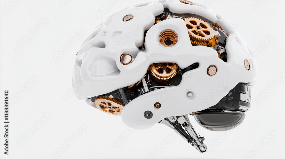 robot Advanced mechanical brain with gears and digital circuits ...