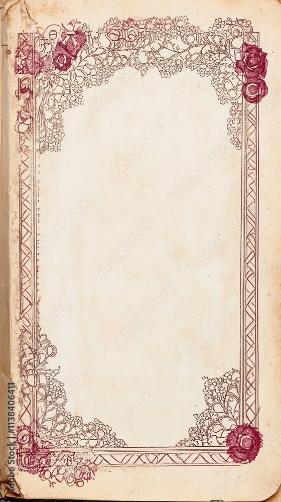Antique Book Page with Floral Border Design Stock Illustration | Adobe ...
