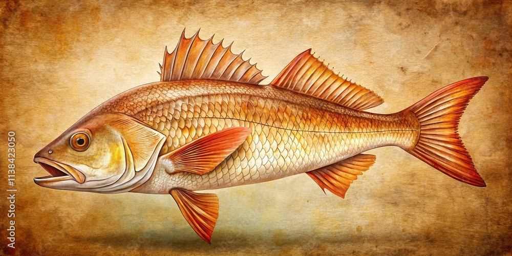 Vintage Redfish Drawing, Old Book Illustration, Antique Fish Art, Retro ...
