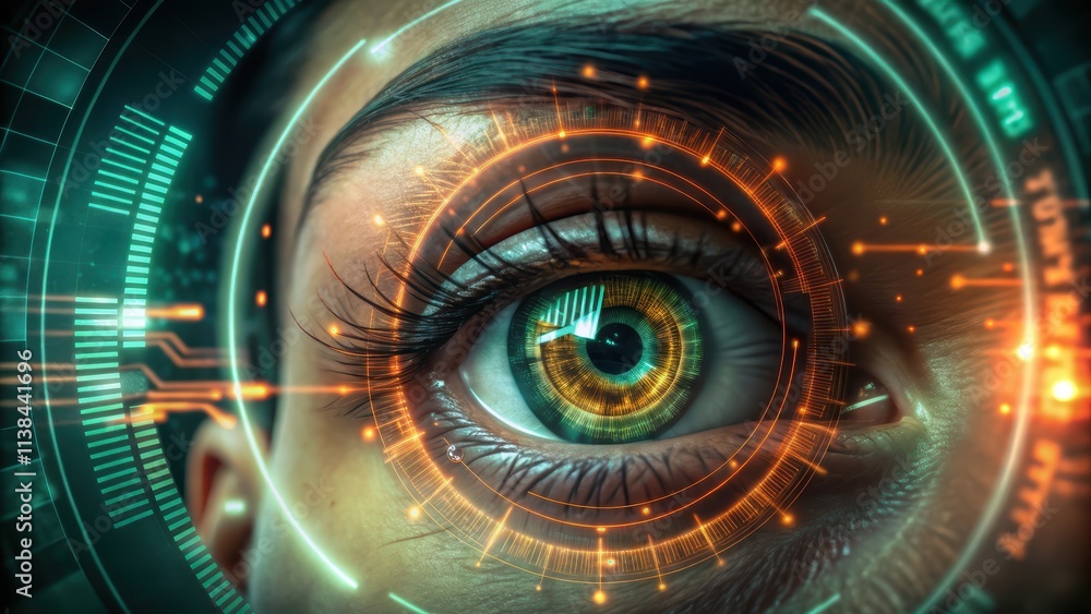 Futuristic Human Eye with Digital HUD Interface, Cyber Technology ...