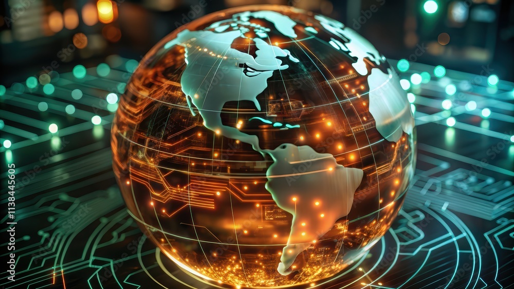 Futuristic Digital Globe on Circuit Board, Global Connectivity Concept ...