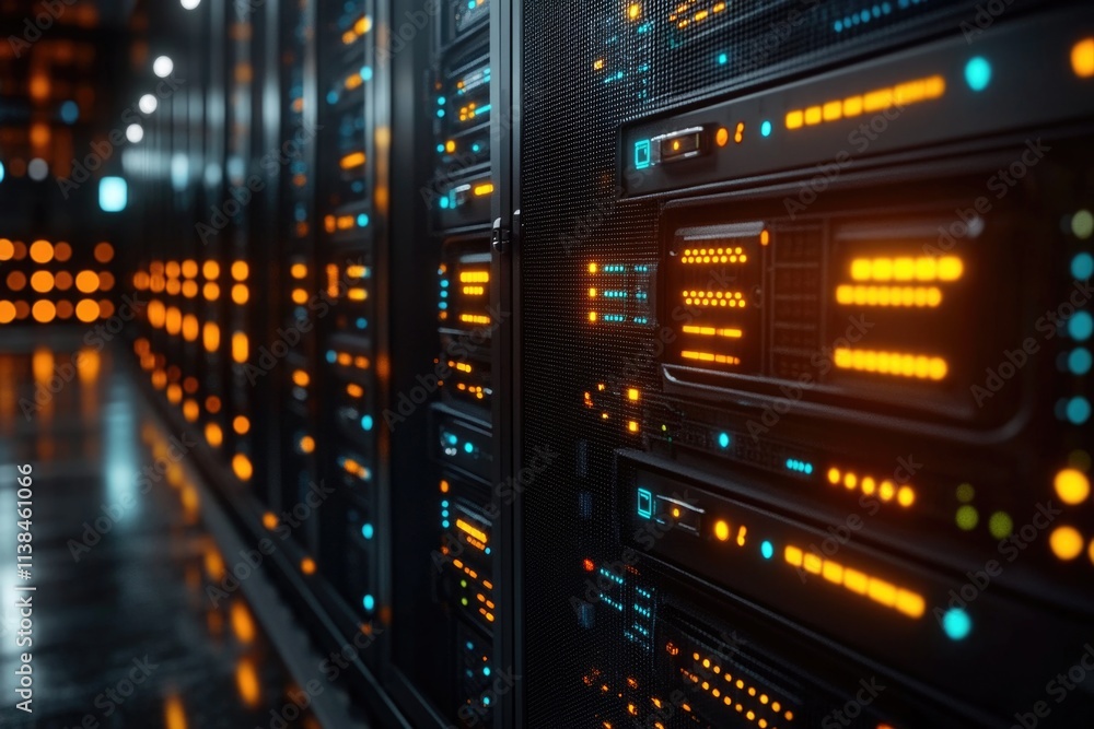 Row of servers in a data center, modern technology equipment Stock ...