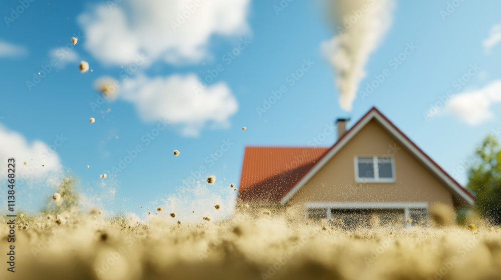 Particulate matter, air quality home concept. Dust particles rising ...