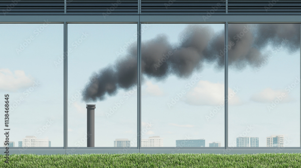 Particulate matter, air quality home concept. Pollution view through ...