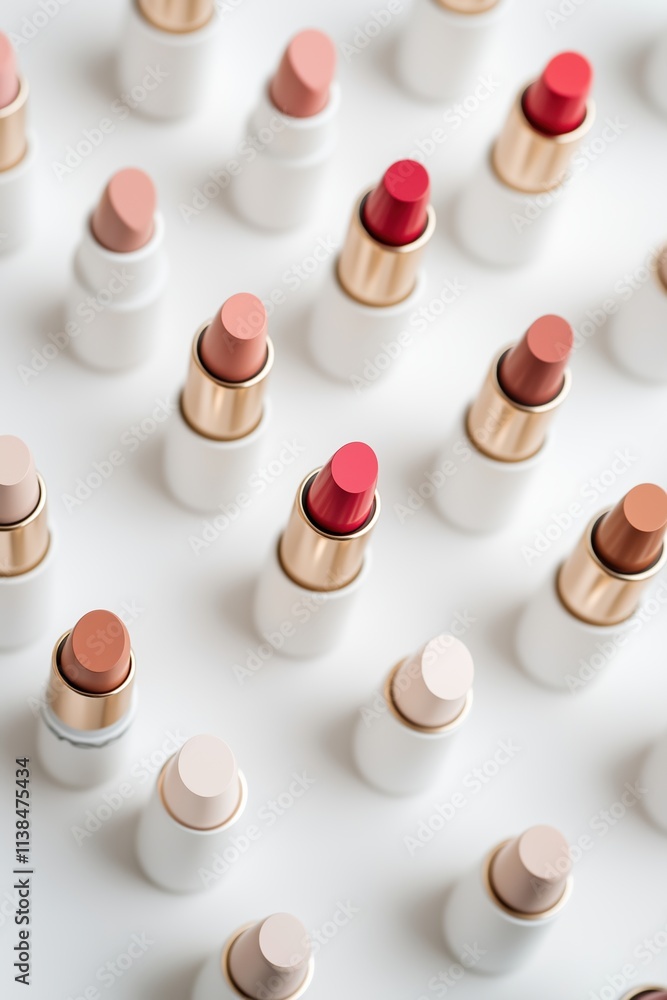 Colorful lipsticks arranged on white background. Various shades of lip ...