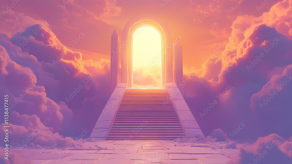 Heavenly stairway leading to glorious gates of paradise meeting god ...