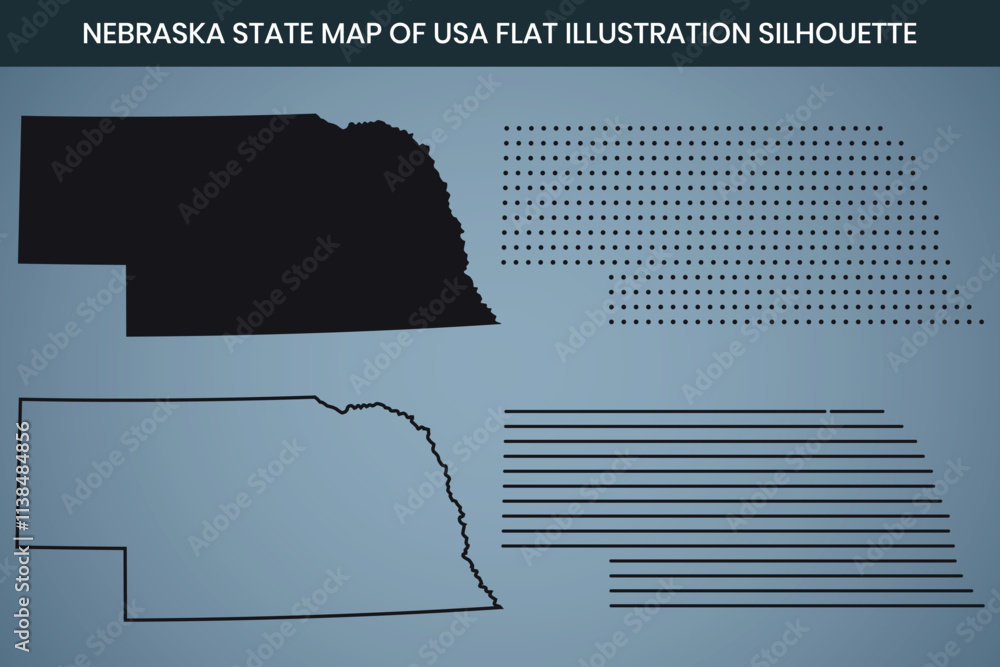 Nebraska State Hand Drawn Outline Map of USA Stock Vector | Adobe Stock