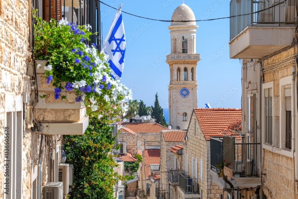 Map of Israel overlaid with the national flag featuring the Star of ...