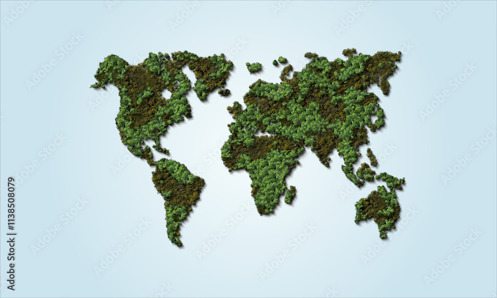 Green World Map, Green Globe map, 3D tree or forest shape of world map ...