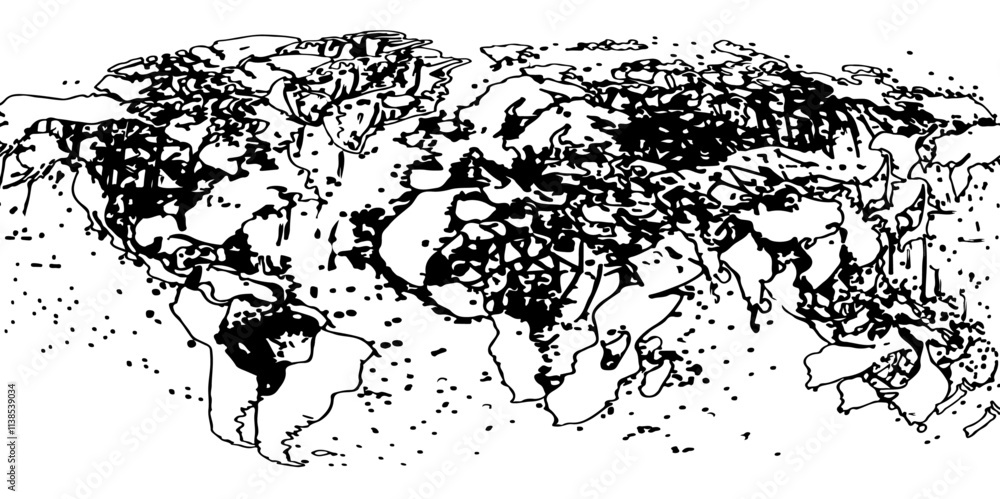 Abstract world map with black and white Ariel view world map top view ...