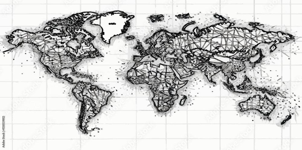 Abstract world map with black and white Ariel view world map top view ...