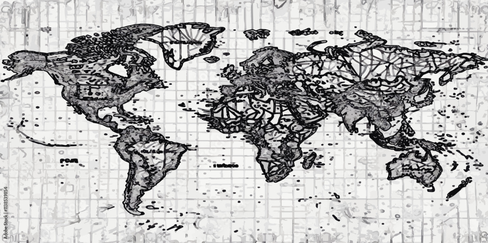 Abstract world map with black and white Ariel view world map top view ...