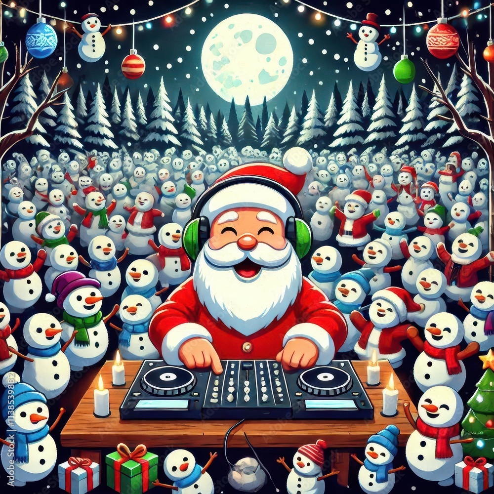 santa claus dj and snowmans play on new year party content created with ...