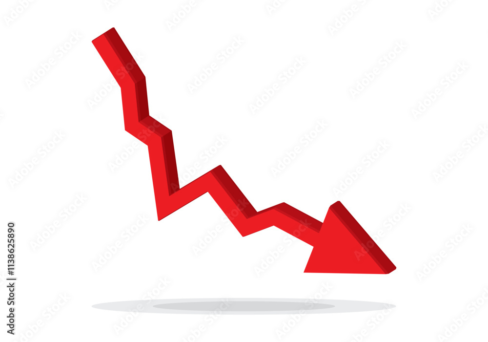 Red 3d arrow going down stock icon on white background. Bankruptcy ...