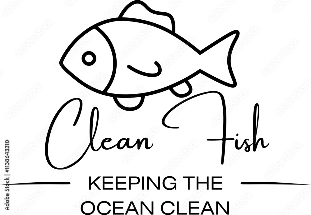 A simple line drawing of a fish with the text "Clean Fish" written in a ...