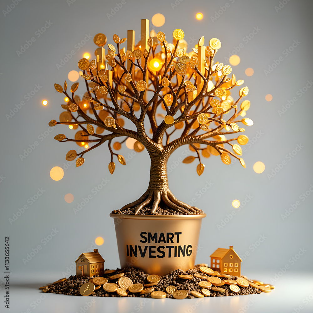 Visual representation of smart investing with a tree of wealth and ...