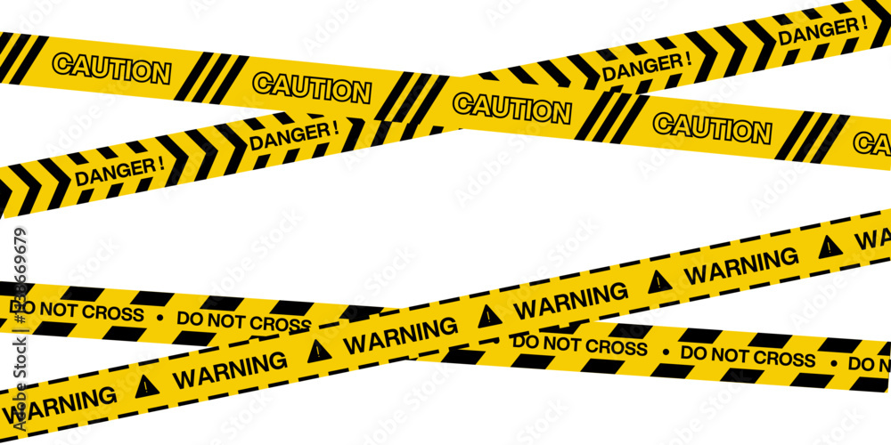 Caution tape set: Yellow warning ribbons with bold black stripes and ...