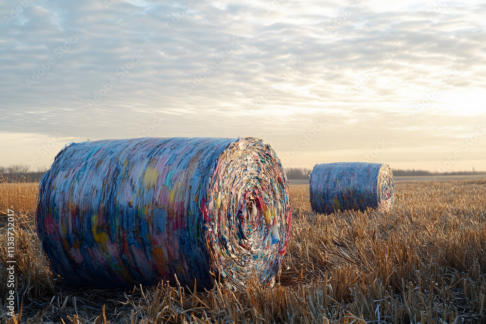 Recycled Plastic bales, Platic bottle waste after reecyling, concept ...