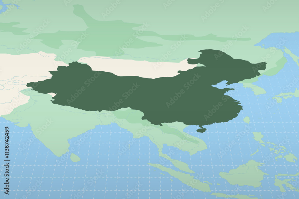 China highlighted on a detailed map, geographic location of China ...