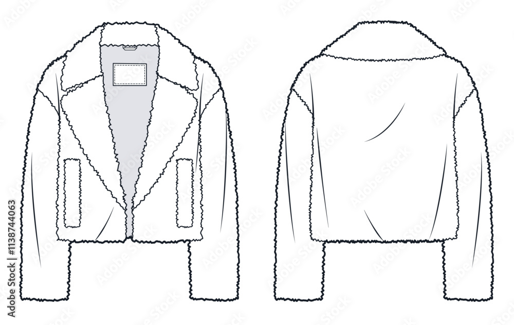 Fur Jacket technical fashion Illustration. Winter Coat fashion flat ...