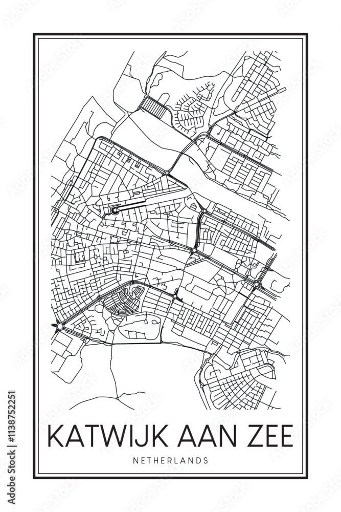 Printable downtown road map poster of the Dutch city of KATWIJK AAN ZEE ...