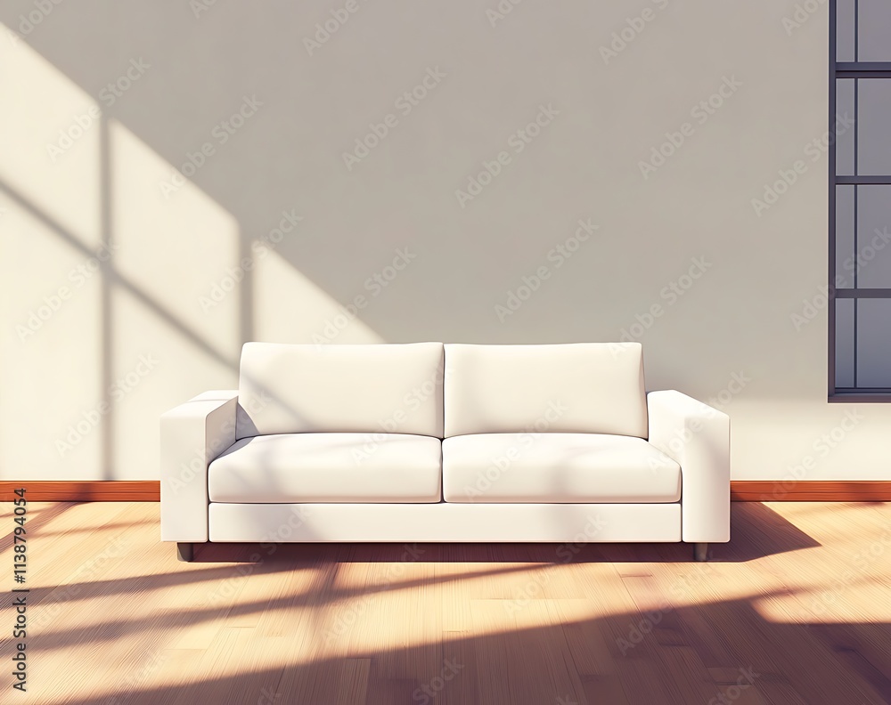 Cozy white living room with a sofa mock-up shown from the front view ...