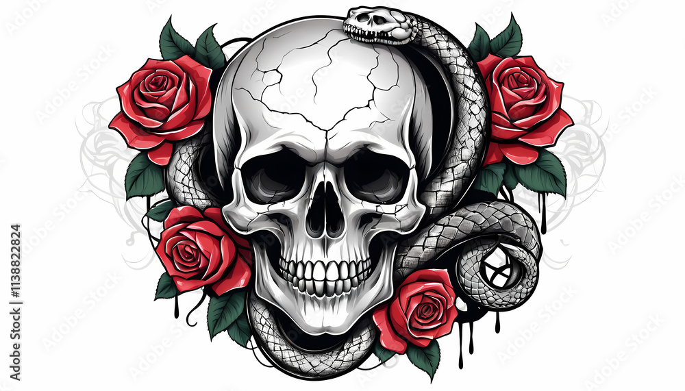 3D Ai Digital illustration art tattoo logo design with Skull, Cobra ...