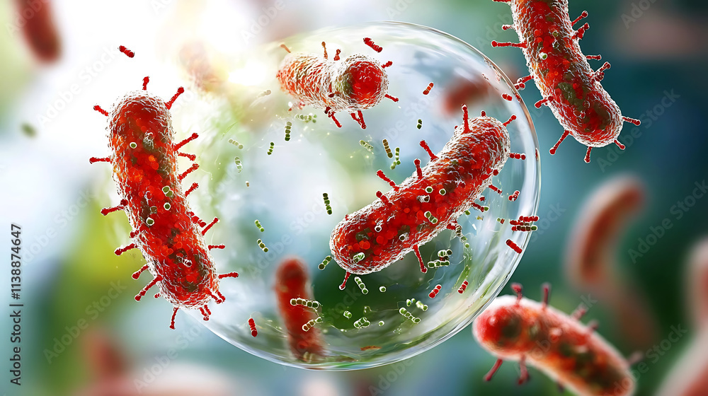 Microscope image of genetically engineered bacteria in vibrant ...