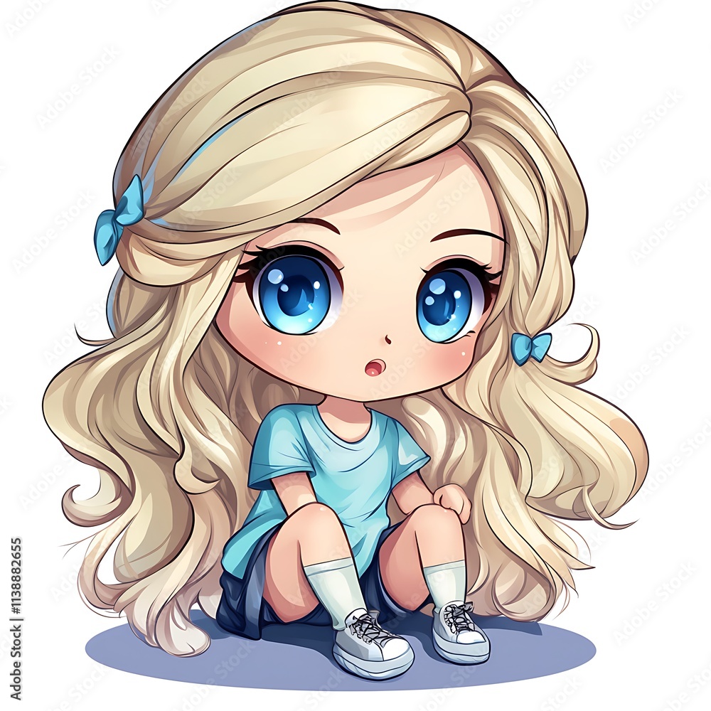 Cute chibi girl, cartoon character, anime style, illustration Stock ...