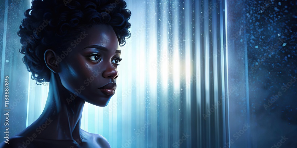 Abstract woman portrait with glass texture. Glitched and corrupted ...