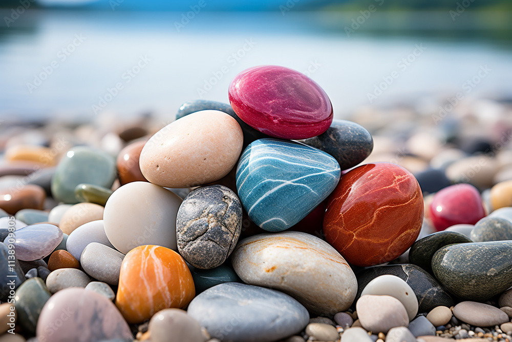 multicolor, detailed image of river rocks stacked harmoniously ...