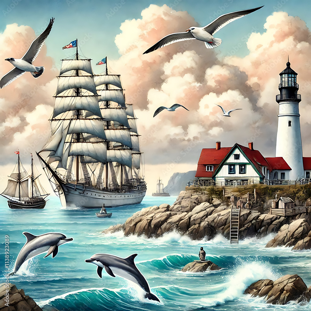 Pirate ship in sea cartoon background with layers ready for game 2d ...