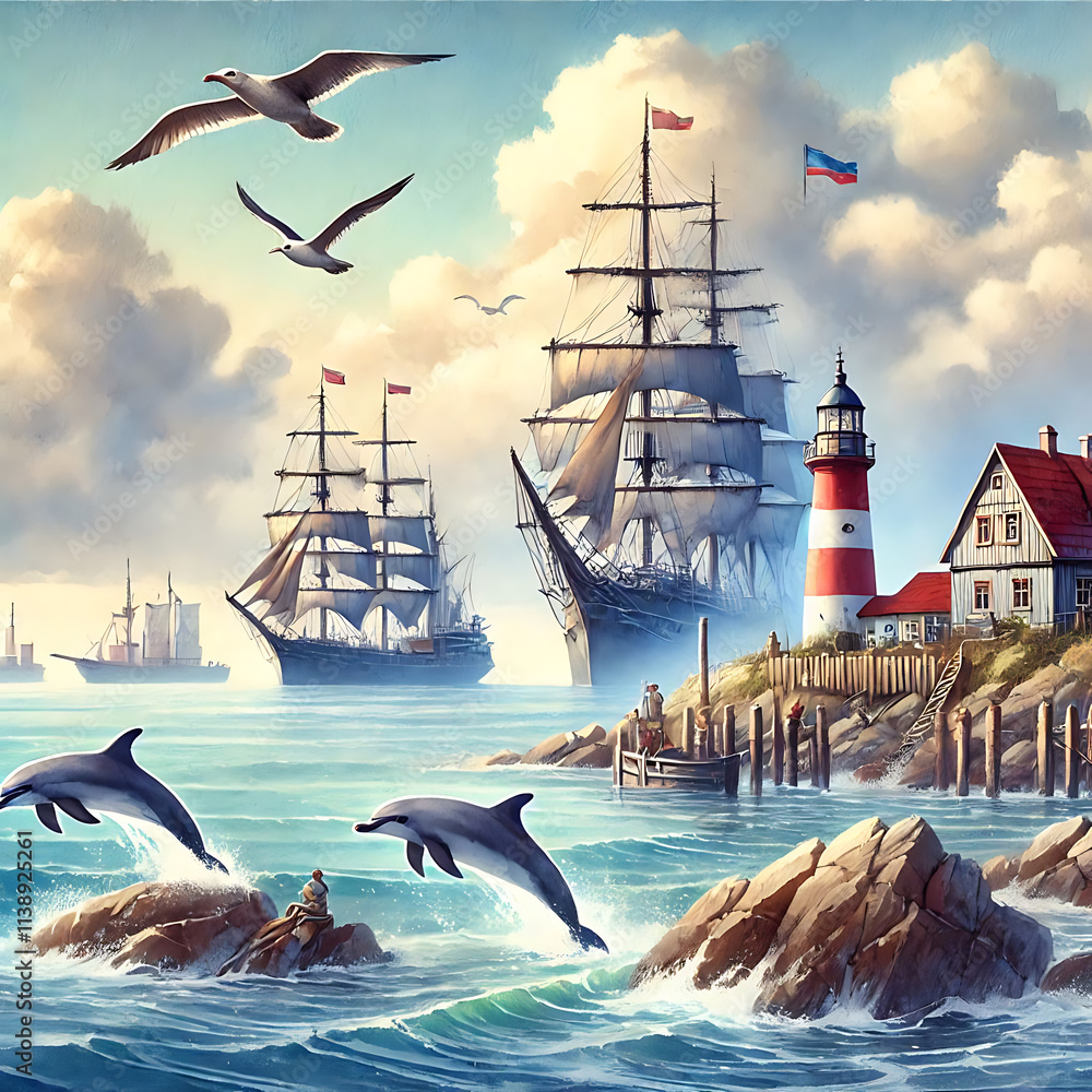 Pirate ship in sea cartoon background with layers ready for game 2d ...